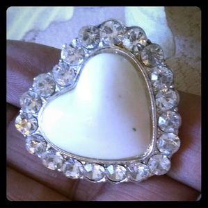 Vintage | Jewelry | Vintage White Heart Rhinestones Statement Ring ...